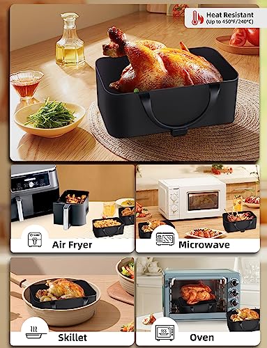 Mastery Mart 8-10QT Reusable Ninja Air Fryer Silicone Liners, 2 Pcs Ninja Air Fryer Silicone Pot/Basket, Durable/Easy to Clean Silicone Baking Tray for Air Fryer, Microwave, Oven, Steamer