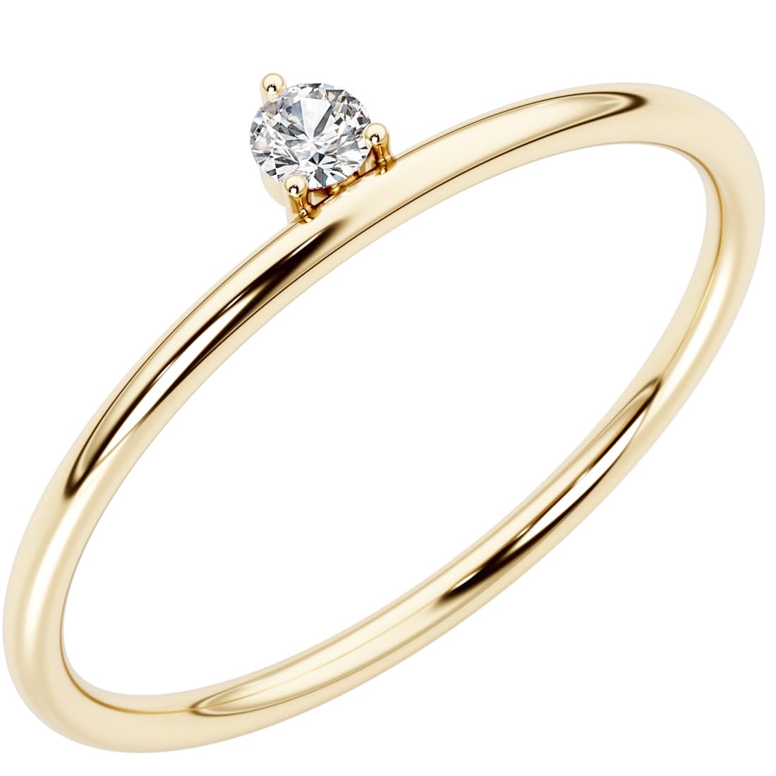 PEORA 14K Yellow Gold Plated Sterling Silver Lab Grown Diamond Wisp Ring, 1.2mm Stackable Minimalist Thin Band, 1/20 Carat, F-G Color, VS Clarity, Sizes 5, Dainty Diamond Ring