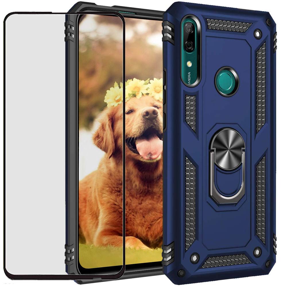 DuoLide for Huawei P Smart Z / Y9 Prime 2019 Case with Tempered Glass Screen Protector,Hybrid Heavy Duty Dual Layer Anti-Scratch Shockproof Defender Kickstand Case Cover, Blue