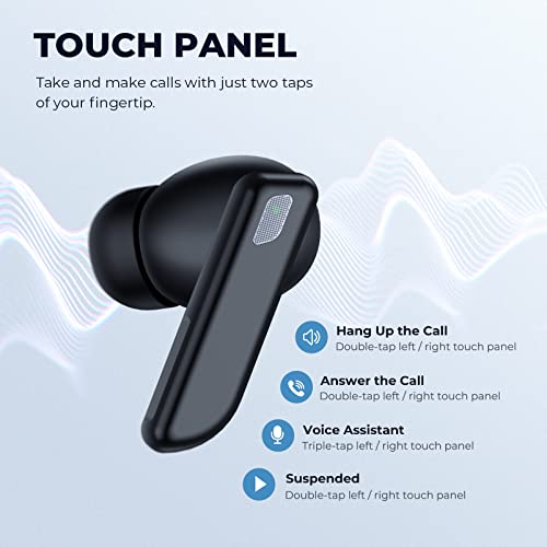 Phonicstudio Apex Pro Active Noise Cancelling Earbuds Bluetooth Headphones True Wireless Earbuds with Mic Bluetooth Earbuds 5.0 Immersive Sound Clear Call IPX5 25H for Sports/Work/Travel - Black