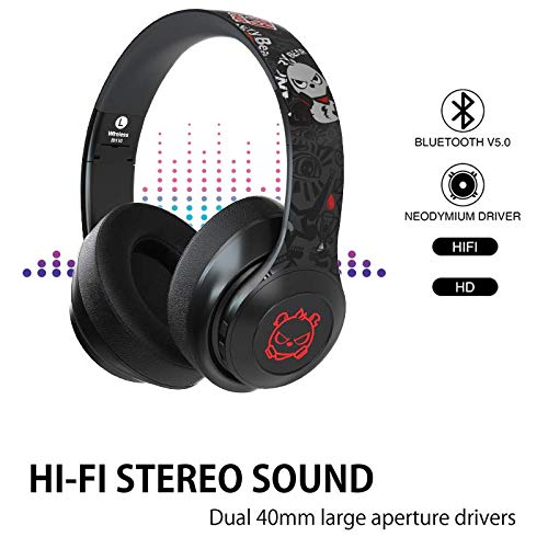 B.U Angry Bear, Bluetooth 5.0 Over Ear Headphones, Wireless/Wired, Built-in Microphone, 7-Color LED Light Display System, Deep Bass, Compatible with Smartphones, Tablets, Computers, and TV. (Black)