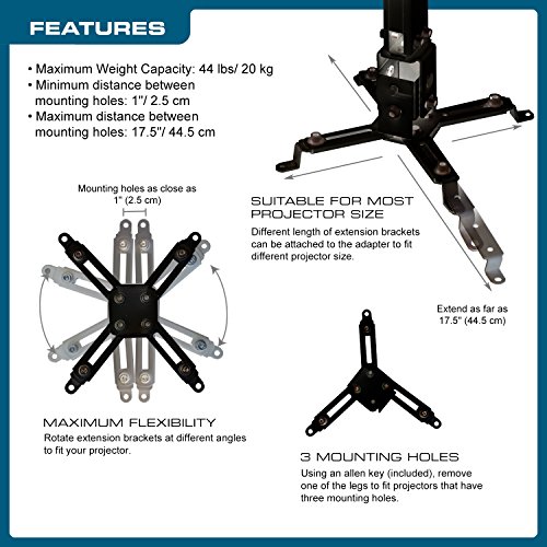 QualGear QG-PM-002-BLK Universal Projector Ceiling Mount, Black