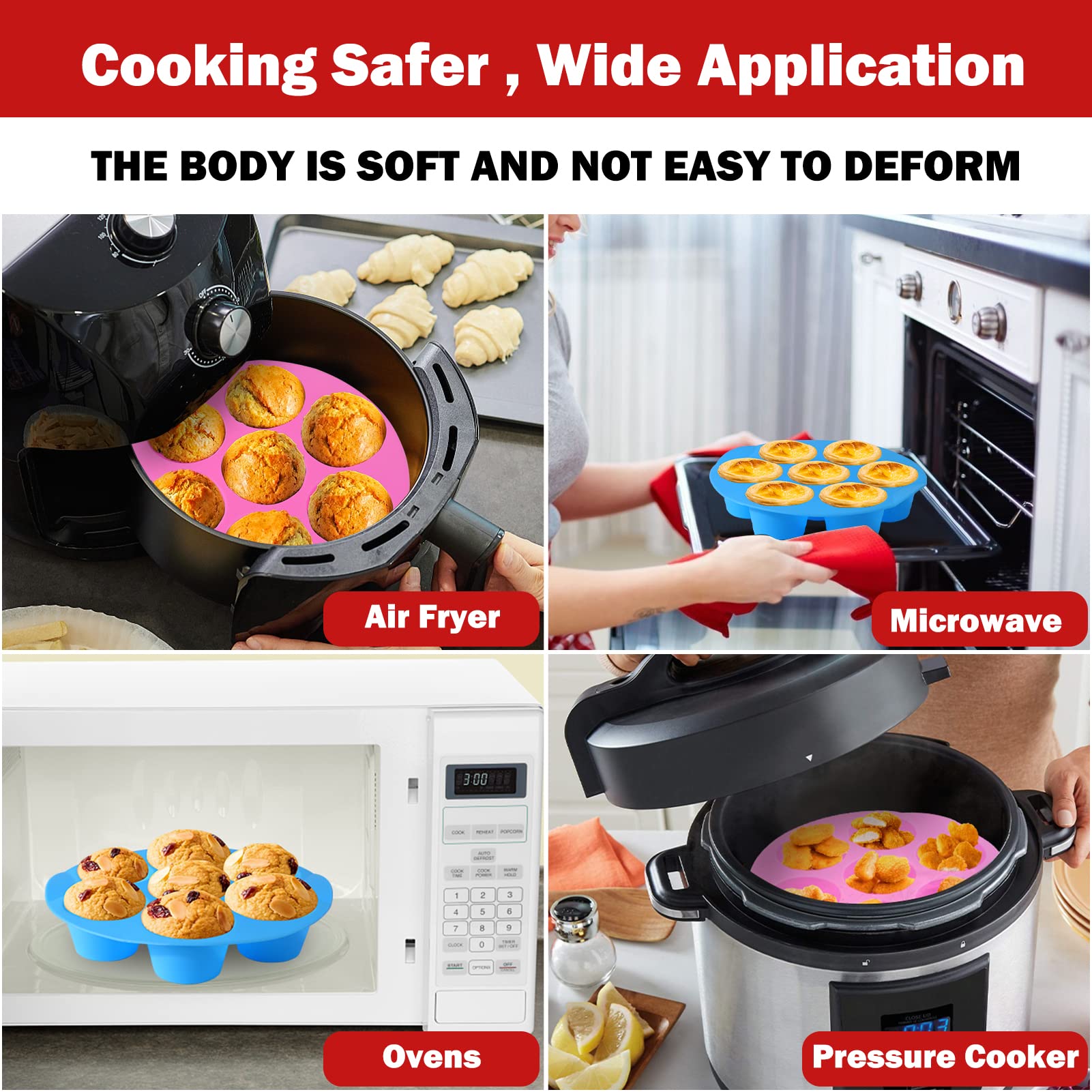XANGNIER Silicone Muffin Pan for 3QT-5QT Air Fryer,2 Pcs Cupcake Tray Baking Mold,Reusable Non-stick Air Fryer Baking Pan,Air Fryer Accessories
