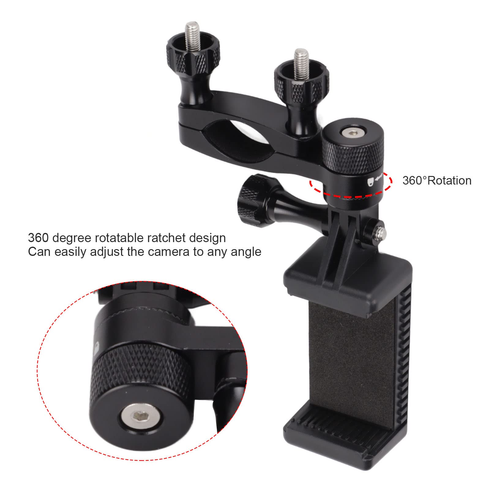 Bike Camera Holder, 360 Degree Rotation Motorcycle Camera Bracket Corrosion Resistance Slip Resistance Pad for Sports Camera