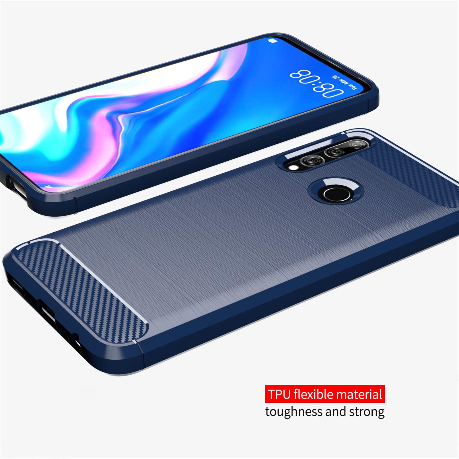 Asuwish Phone Case for Huawei Y9 Prime 2019/Honor 9X/P Smart Z with Tempered Glass Screen Protector Cover and Cell Accessories Silicone Protective Hawaii Enjoy 10 Plus Carbon Fiber Women Men Blue