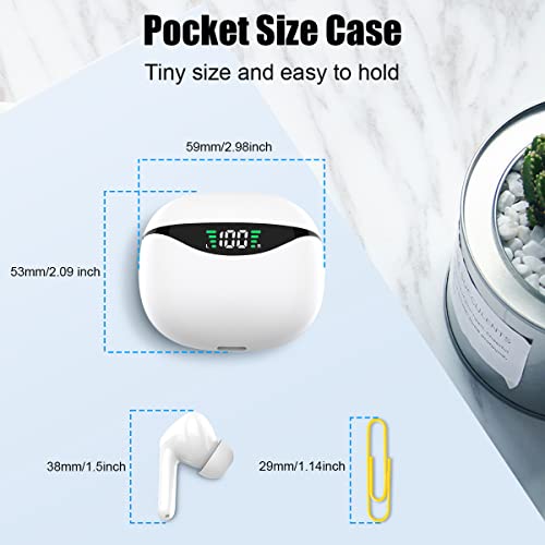 OGNILLE WirelessâEarbuds Bluetooth 5.2 LED Power Display Headphones Touch Control Light-Weight ENC with USB Charging Case, Built-in Mic, 30hr Battery Earphones, Waterproof for Sport, White
