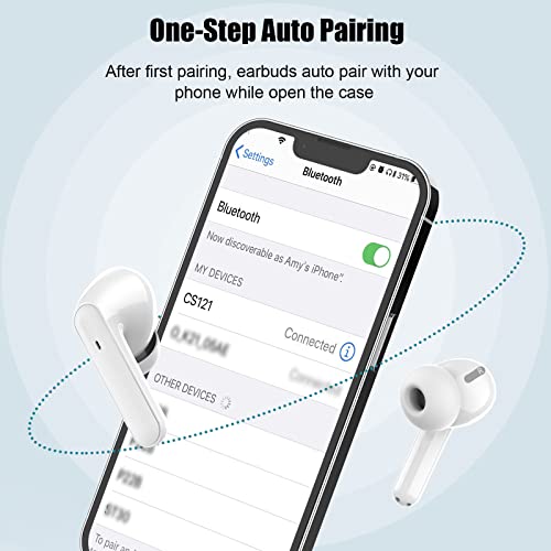 OGNILLE WirelessâEarbuds Bluetooth 5.2 LED Power Display Headphones Touch Control Light-Weight ENC with USB Charging Case, Built-in Mic, 30hr Battery Earphones, Waterproof for Sport, White