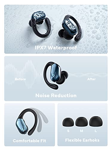 Headphones Wireless Earbuds, Bluetooth Earbuds with Earhooks 100H Playback with Charging Case and Ear Buds Wireless Bluetooth Digital Display, Built-in Noise Cancellation Mic