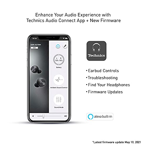 Technics True Wireless Earbuds | Bluetooth Earbuds | Dual Hybrid Technology, Hi-Fi Sound, Compact Design | Alexa Compatible | (EAH-AZ70W-K), Black (Discontinued by Manufacturer)