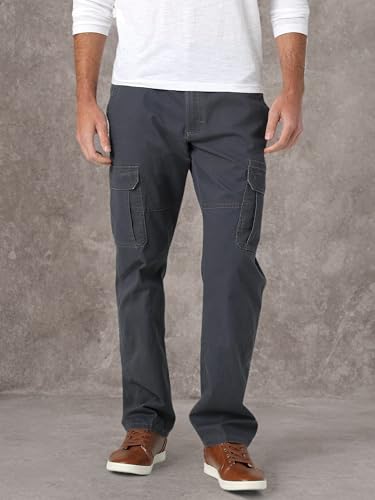 Wrangler Authentics Men's Relaxed Fit Stretch Cargo Pant, Anthracite Twill, 34W x 30L