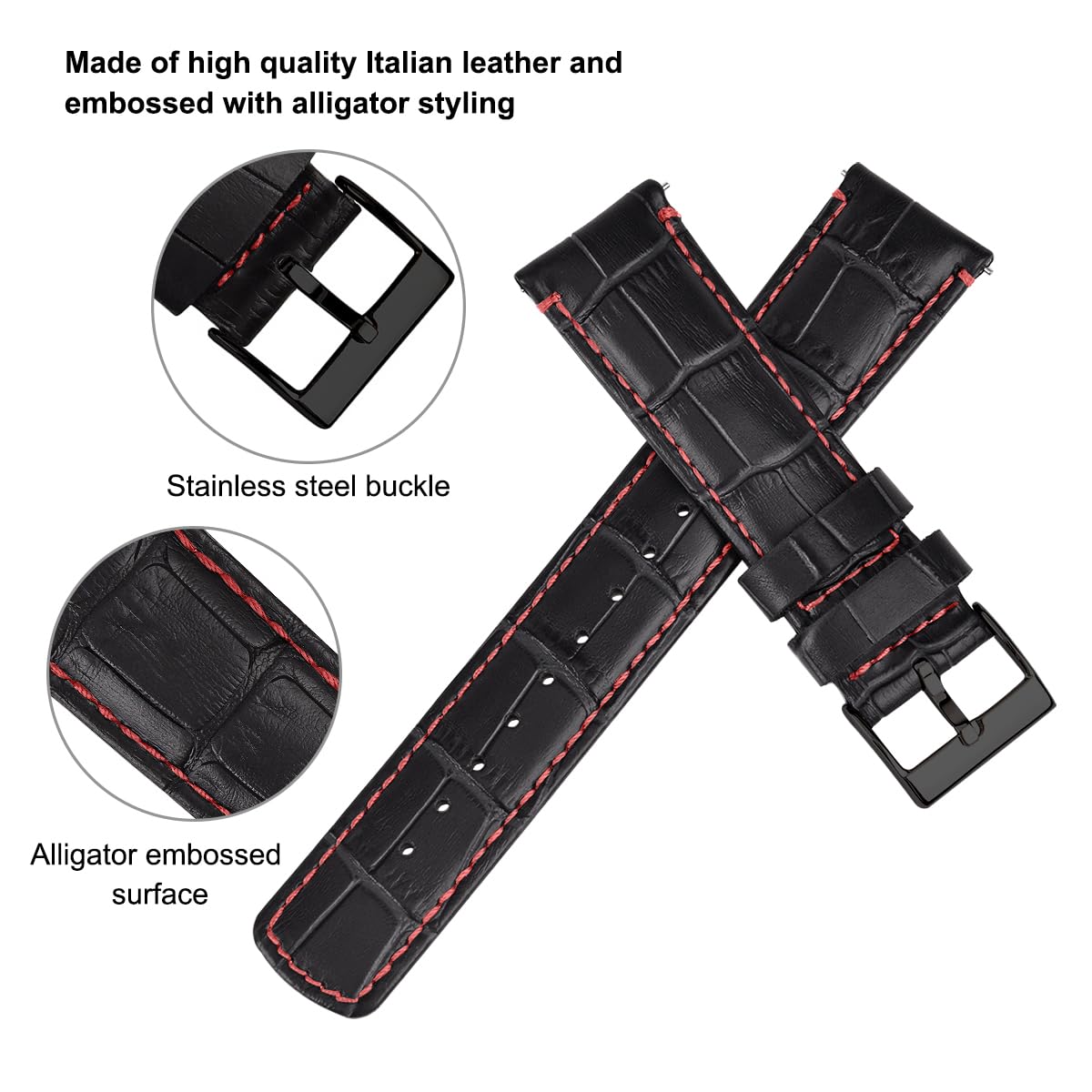 Ritche Christmas Gift 24mm Alligator Grain Watch Band Alligator Leather Watch Strap Quick Release Watch Bands for Men Women, White Elephant Gifts, Stocking Stuffers for Men
