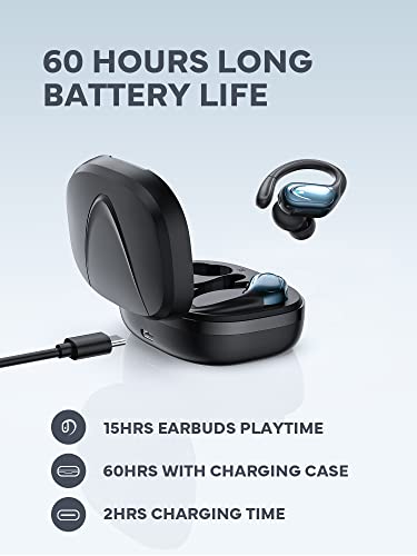 Headphones Wireless Earbuds, Bluetooth Earbuds with Earhooks 100H Playback with Charging Case and Ear Buds Wireless Bluetooth Digital Display, Built-in Noise Cancellation Mic