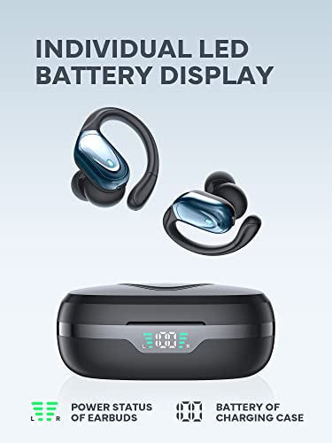 Headphones Wireless Earbuds, Bluetooth Earbuds with Earhooks 100H Playback with Charging Case and Ear Buds Wireless Bluetooth Digital Display, Built-in Noise Cancellation Mic