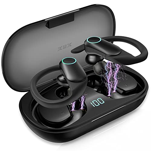 XUX Wireless Earbuds Bluetooth 5.2 Headphones Bluetooth Headphones 4-Mics Clear Call 30H Playtime with Earhooks Sweatproof Waterproof in Ear Earphones for iPhone Android Sports Running Workout Gaming