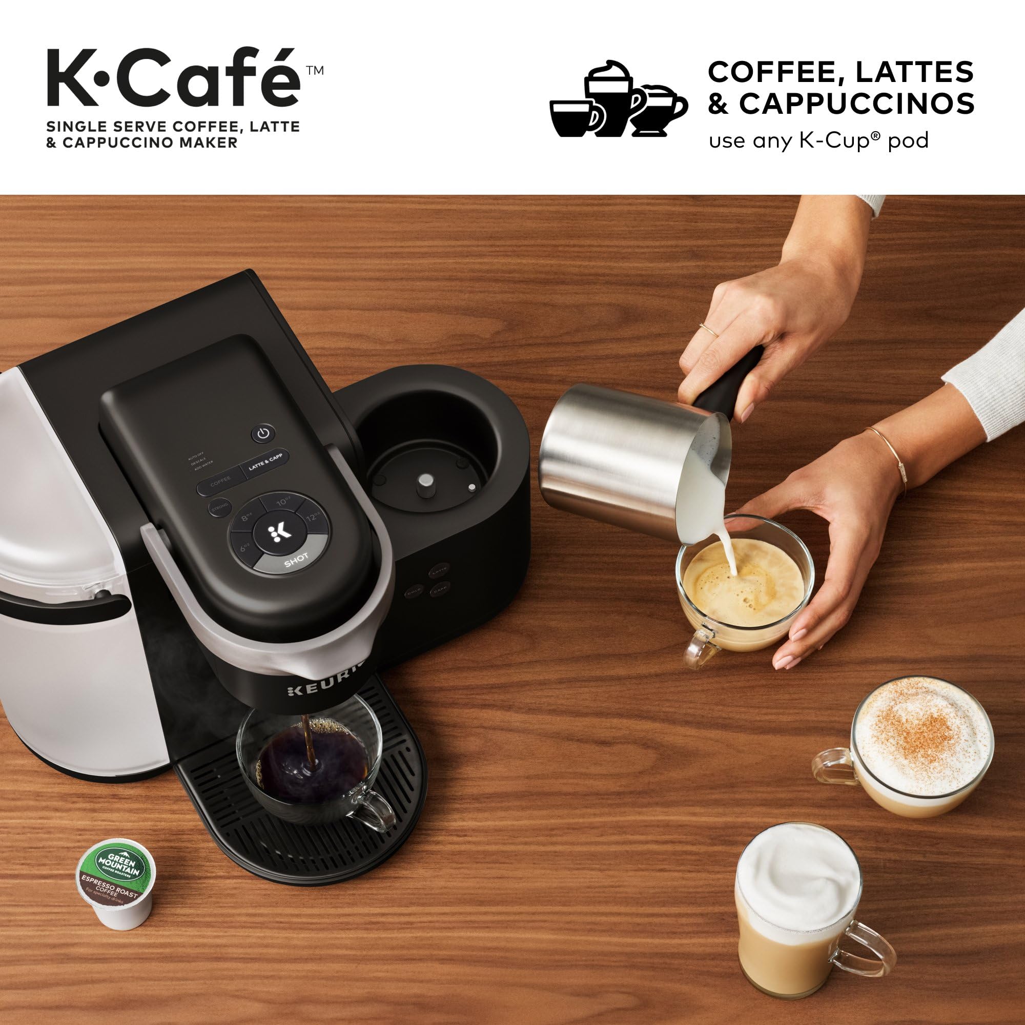 Keurig K-Cafe Single Serve K-Cup Coffee, Latte and Cappuccino Maker, Dark Charcoal & K-Mini Plus Single Serve K-Cup Pod Coffee Maker, Studio Gray