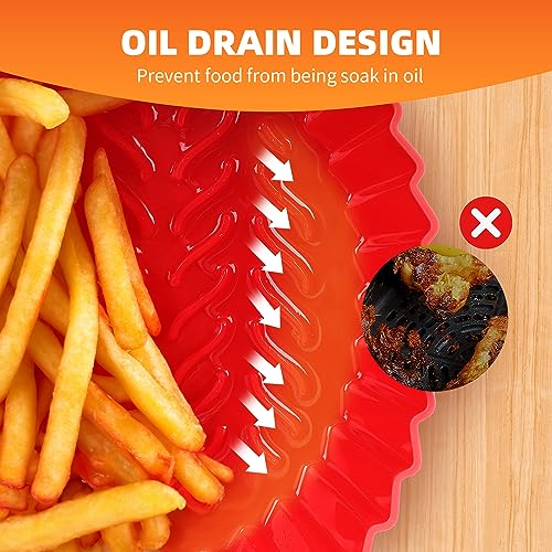 Mooues 2 Pack Reusable Air Fryer Silicone Liners, Non Stick & Easy Clean, Fits 3-7QT Air Fryers, Food Grade Silicone