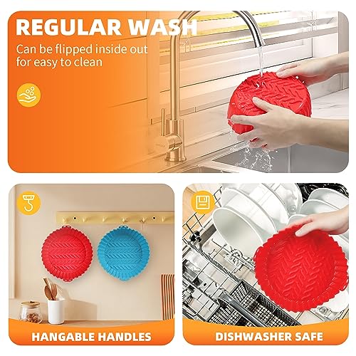 Mooues 2 Pack Reusable Air Fryer Silicone Liners, Non Stick & Easy Clean, Fits 3-7QT Air Fryers, Food Grade Silicone