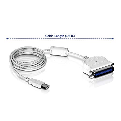 TRENDnet USB to Parallel 1284 Converter Cable, TU-P1284, USB 1.1/2.0/3.0, Windows 10/8.1/8/7, Mac OS X 10.6-10.9, 2 m (6.6 ft) Length, Connect Parallel Port Printers to a USB Port, Plug & Play