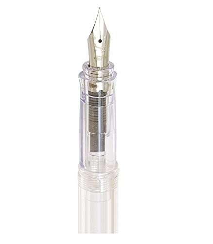 Kakuno Fountain Pen Extra Fine Print Clear Body Ink FKA1SRNCEF with 5 Blue Black Refill and Kanji Love Sticker