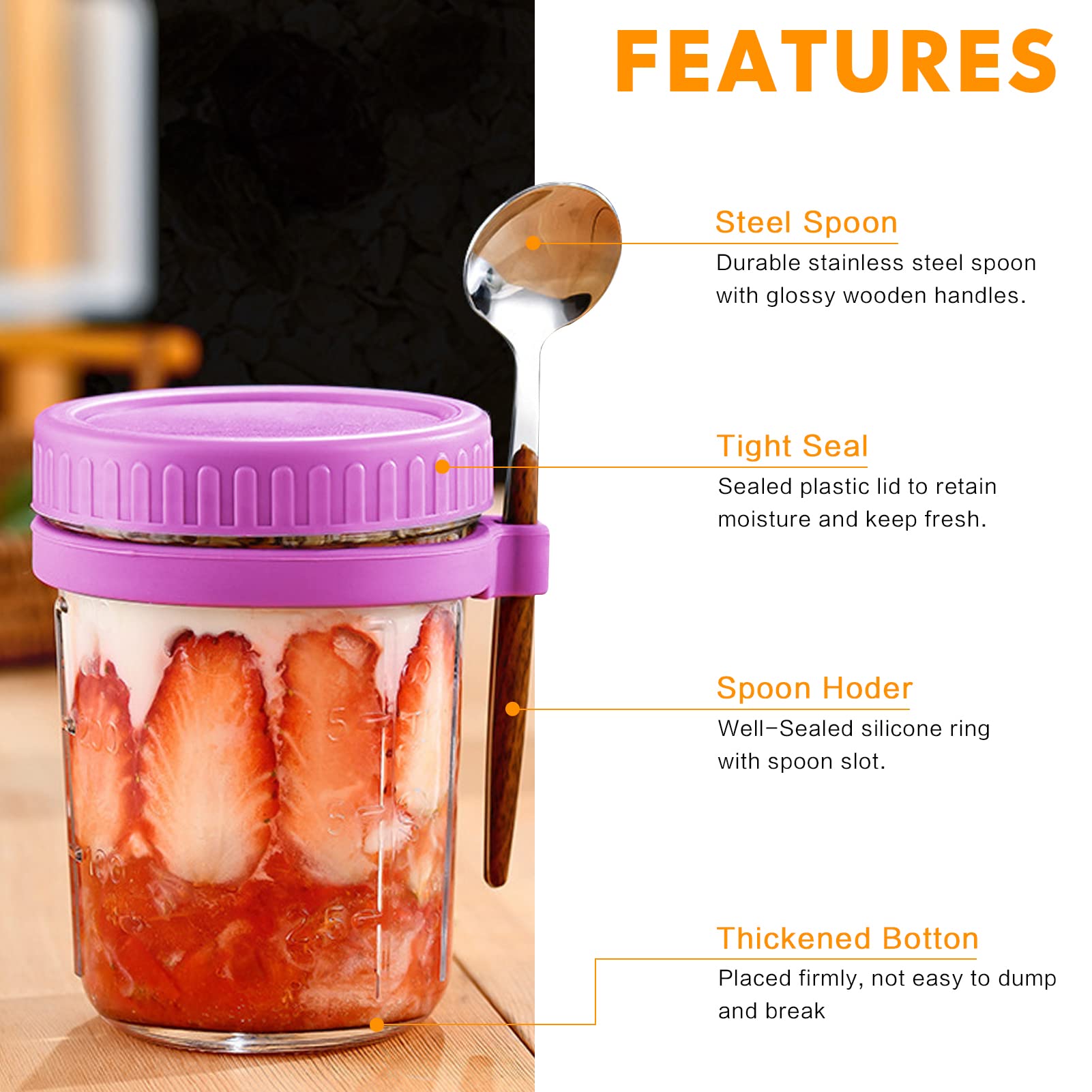 Overnight Oats Containers with Lids and Spoon, 4 Pack Mason Jars for Overnight Oats, 16 Oz Overnight Oats Jars Glass Oatmeal Container to Go for Chia Pudding Yogurt Salad Cereal Meal Prep Jars (Blue