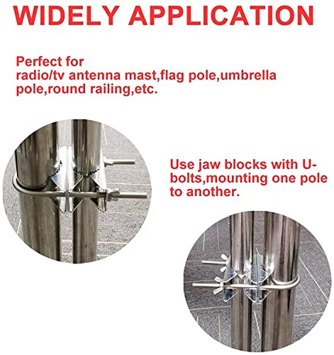 Double Antenna Mast Clamp Heavy Duty Pole to Pole Mounting Kit V Jaw Block with U-Bolt Mounting Hardware for TV CB Ham Antenna Parasols Flags and Fishing Rods (2)