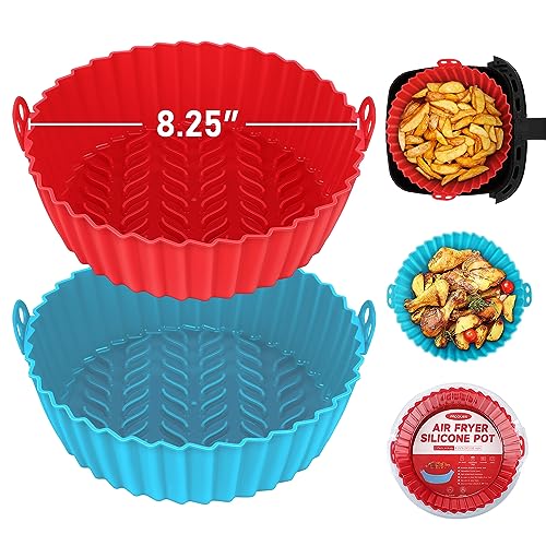 Mooues 2 Pack Reusable Air Fryer Silicone Liners, Non Stick & Easy Clean, Fits 3-7QT Air Fryers, Food Grade Silicone