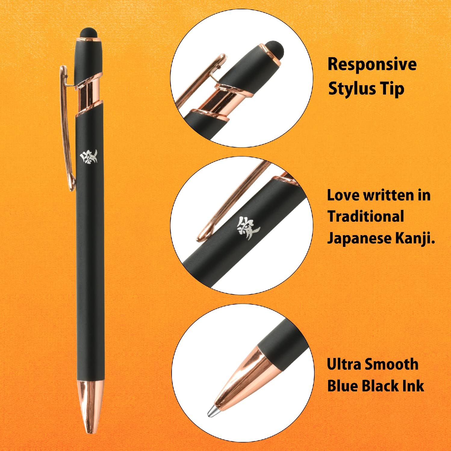 Kakuno Fountain Pen Extra Fine Print Clear Body Ink FKA1SRNCEF with 5 Blue Black Refill and Kanji Love Sticker