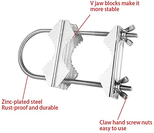 Double Antenna Mast Clamp Heavy Duty Pole to Pole Mounting Kit V Jaw Block with U-Bolt Mounting Hardware for TV CB Ham Antenna Parasols Flags and Fishing Rods (2)