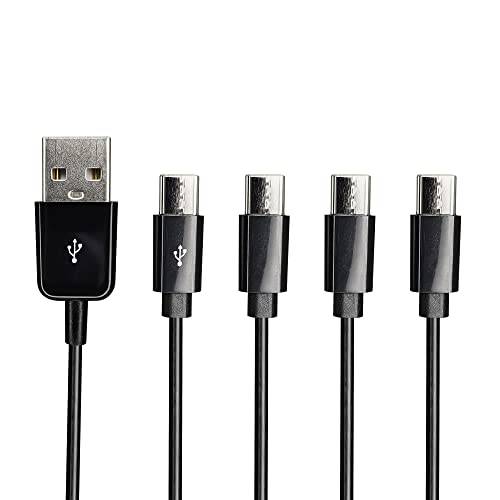 CERRXIAN USB Type C Splitter Charging Cable ,1ft 4 in 1 Multi Charging Cable, USB A to 4 x USB Type C Y Splitter Data Snyc Cord(0.3m-4 USB C, Black)