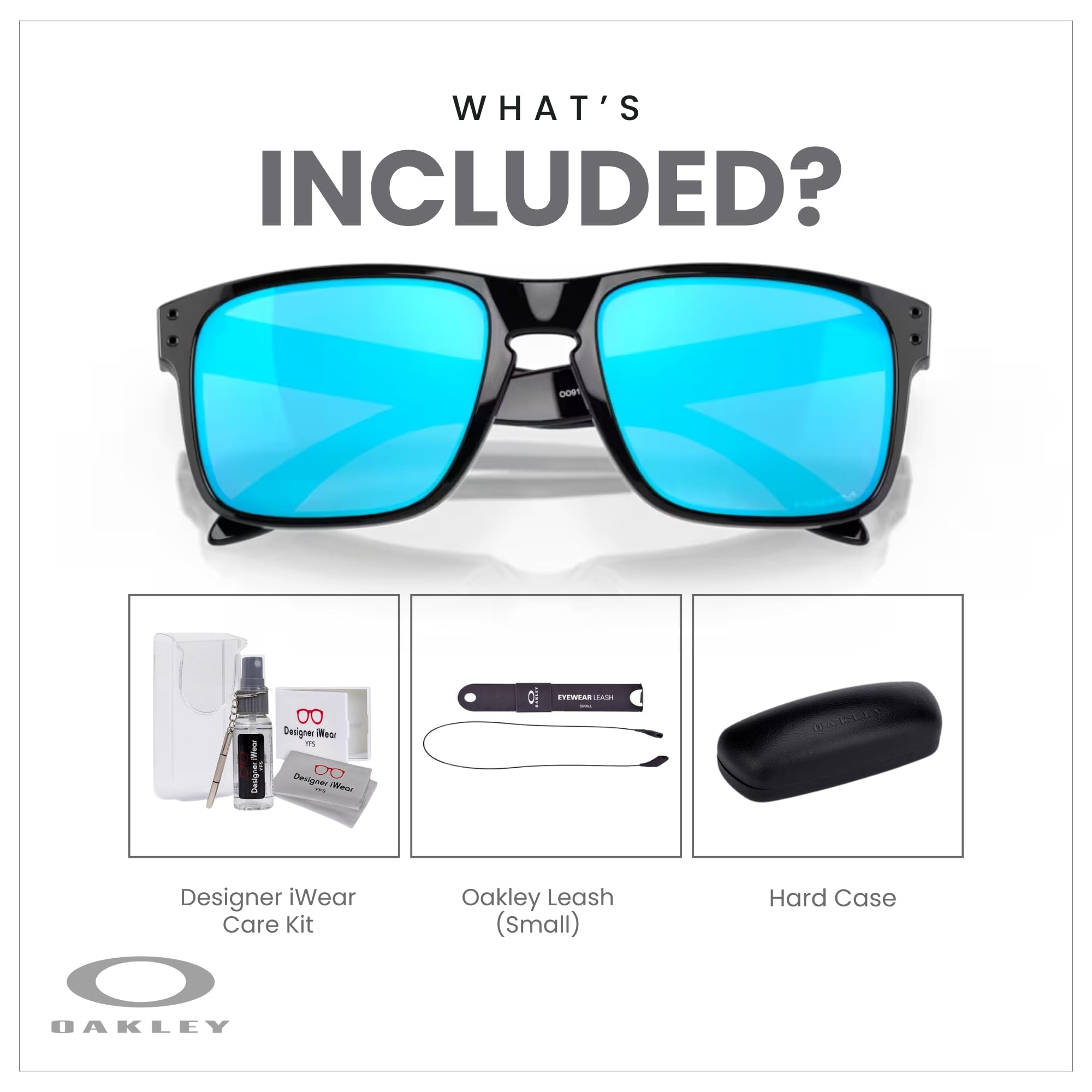 Oakley Holbrook OO9102 9102F5 57MM Polished Black/Prizm Sapphire Square Sunglasses For Men + BUNDLE Accessory Leash Kit+ BUNDLE with Designer iWear Eyewear Kit