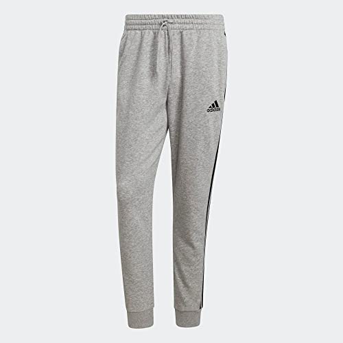 adidas Men's Size Essentials 3-Stripes French Terry Tapered-Cuff Pants, Medium Grey Heather/Black, Large/Tall