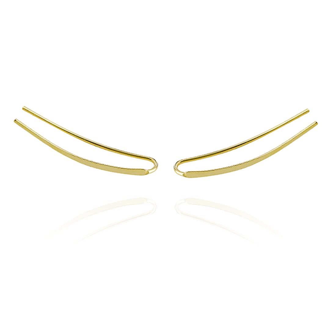 Reffeer Solid 925 Sterling Silver Bar Ear Climber Earrings Cuffs for Women Girls Curved Bar Wrap Earrings Minimalist (B-Gold)