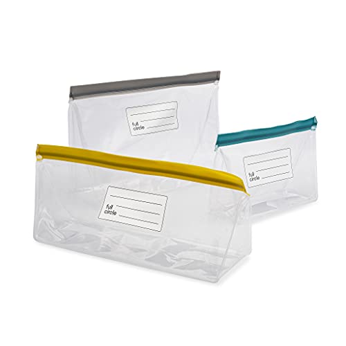 Full Circle Ziptuck Reusable Produce Bags - Set of 3 BPA-Free Food Storage Bags Includes Fruit Bag, Stalks Bag and Large Veggie Bag - Leakproof Ziplock Seal Food Saver Bags