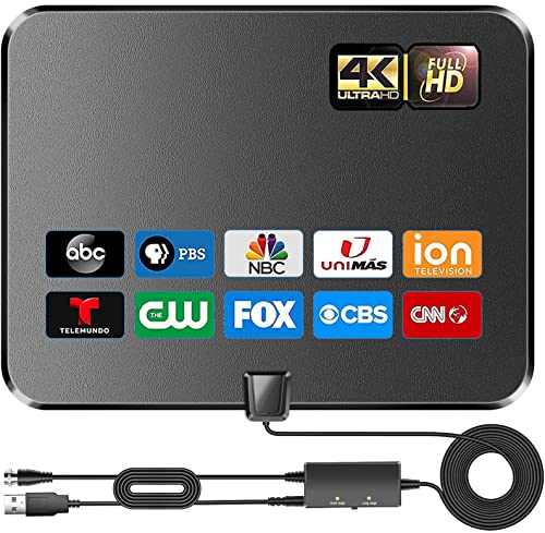 280+ Miles Range TV Antenna, Digital TV Antenna Indoor with Amplifier and Signal Booster, Portable HD Antenna for TV Indoor Outdoor for Smart TV and Old TVs - 18ft Coax Cable - Support 4K 1080p