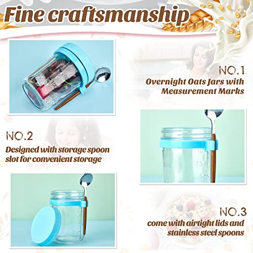 Sumind 6 Pack Overnight Oats Containers with Lids and Spoons 10 oz Large Capacity Airtight Oatmeal Container Glass Mason Overnight Oats Jars Reusable Container for Cereal Yogurt and Parfait