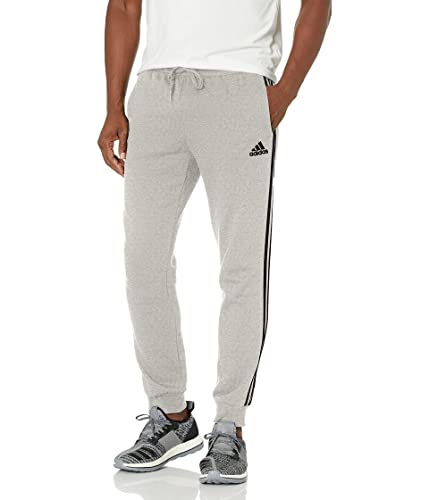 adidas Men's Size Essentials 3-Stripes French Terry Tapered-Cuff Pants, Medium Grey Heather/Black, Large/Tall