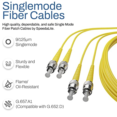 SpeedaLite ST to ST Fiber Patch Cable Single Mode 9/125 DX ST-ST | Duplex | OS2 | SM | Fiber Optic Cable | STST | ST ST | 2.0mm | Bend Insensitive | 1 Meter