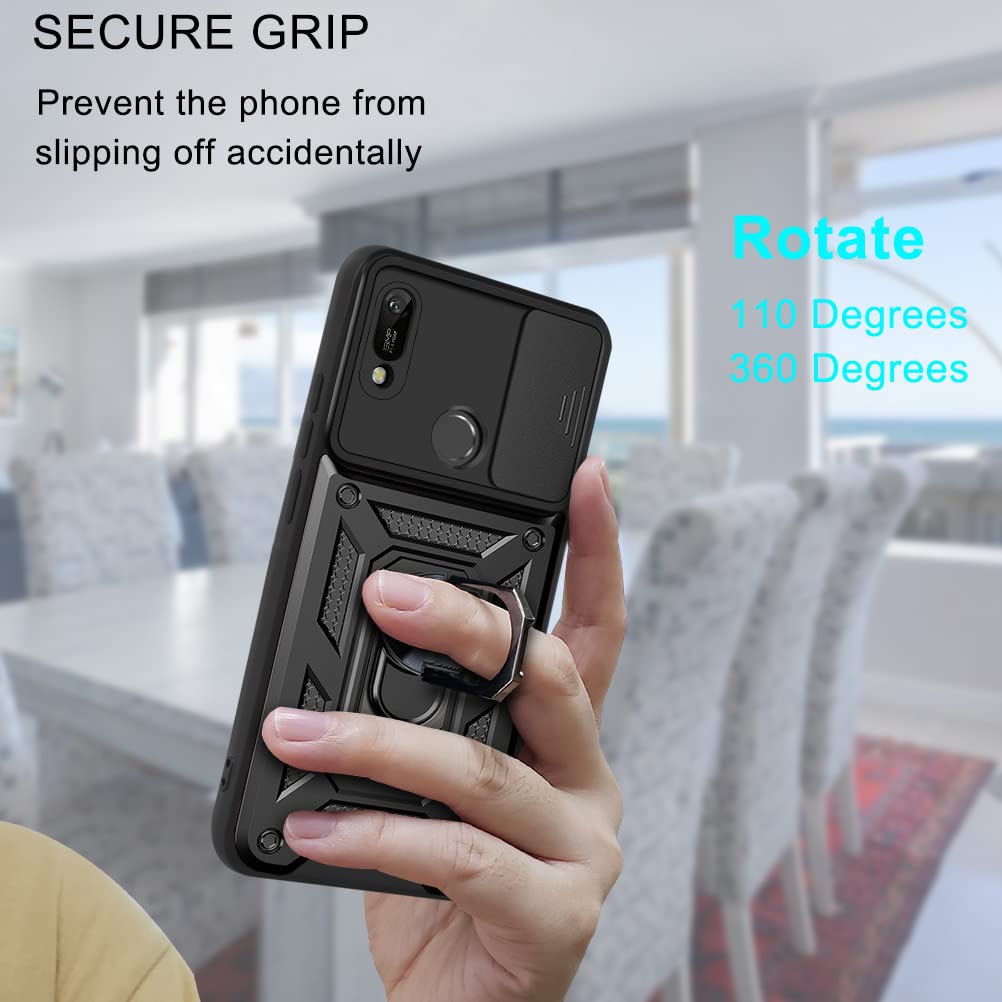 Kukoufey Compatible with Huawei Y6 2019 Bracket Shell,with Slide Camera Lens Cover Compatible with Huawei Y6s 2019 JAT-LX3 JAT-L29 JAT-LX1 JAT-L41 / Y6 2019 MRD-LX1 MRD-LX3 MRD-LX1N/F Case Blue