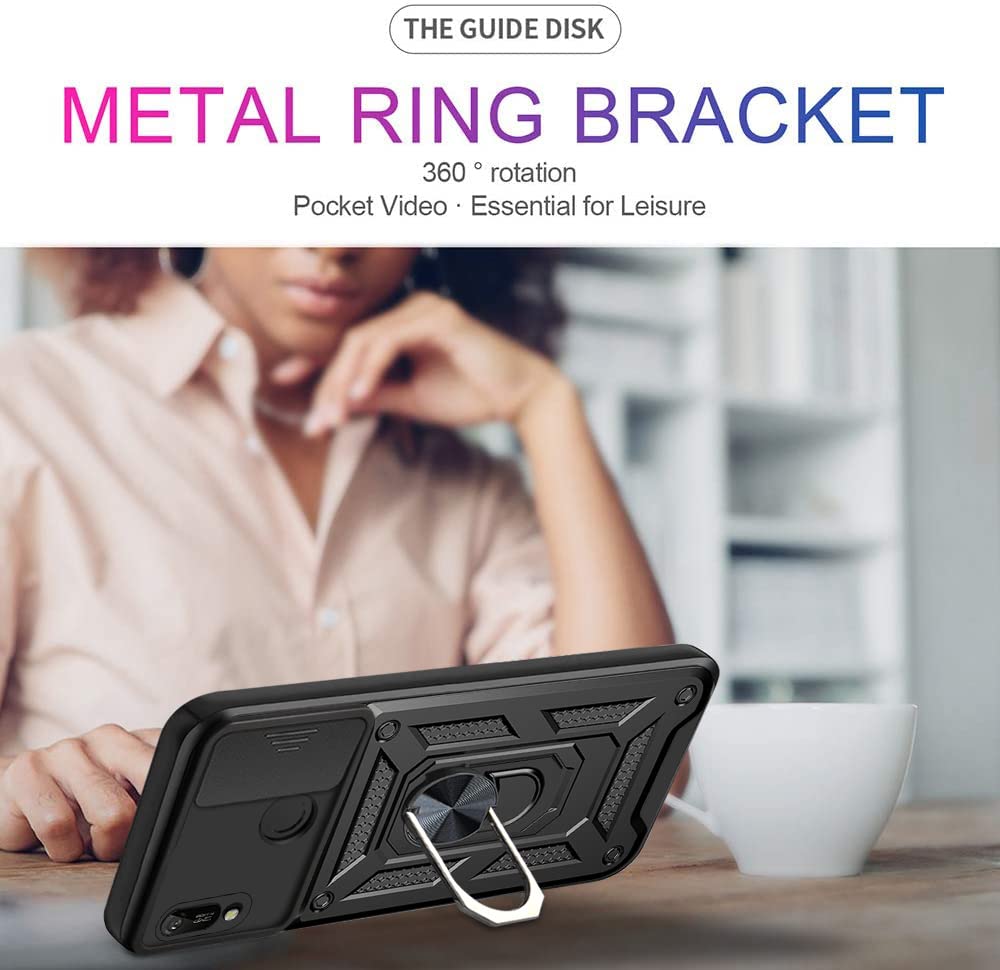 Kukoufey Compatible with Huawei Y6 2019 Bracket Shell,with Slide Camera Lens Cover Compatible with Huawei Y6s 2019 JAT-LX3 JAT-L29 JAT-LX1 JAT-L41 / Y6 2019 MRD-LX1 MRD-LX3 MRD-LX1N/F Case Blue