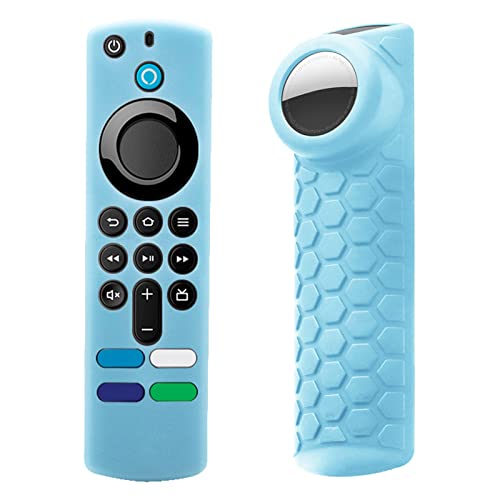 Seltureone Compatible for TV Stick 4K Max Remote Cover, 2 in 1 Silicone Protective Case for TV Stick 3rd Gen 2021 Remote Control with Holder Cover for AirTag, Glow in The Dark, Blue
