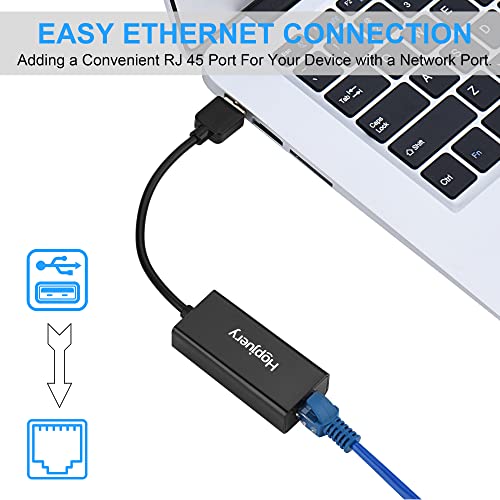 USB to Ethernet Adapter, Hopjuery Driver Free USB 2.0 to 10/100 Mbps Ethernet LAN Network Adapter, RJ45 Internet Adapter Compatible with MacBook, Surface,Notebook PC with Windows, XP, Vista