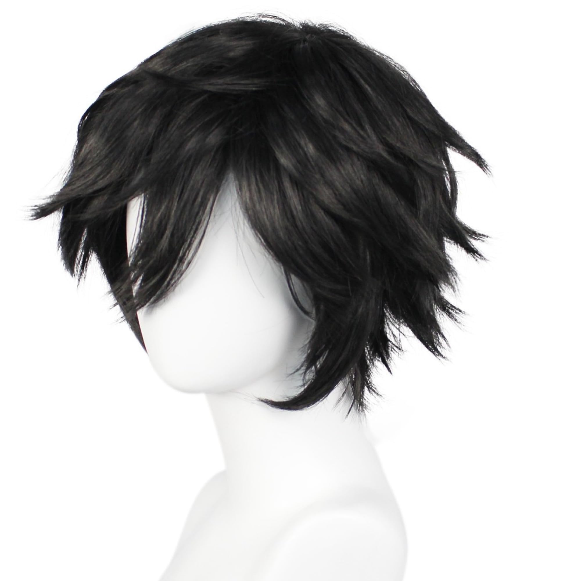 IMEYLE Short Black Wig Short Black Cosplay Wig for Men Straight Wig Synthetic Wig for Anime Halloween Costume Party + Wig Cap