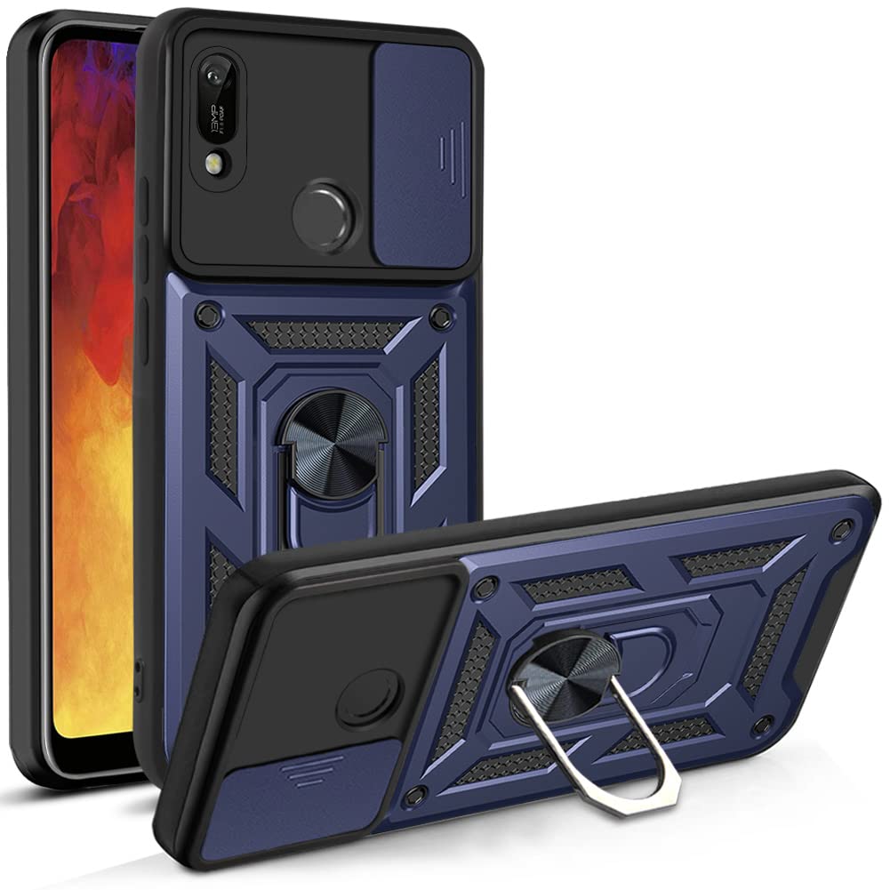 Kukoufey Compatible with Huawei Y6 2019 Bracket Shell,with Slide Camera Lens Cover Compatible with Huawei Y6s 2019 JAT-LX3 JAT-L29 JAT-LX1 JAT-L41 / Y6 2019 MRD-LX1 MRD-LX3 MRD-LX1N/F Case Blue