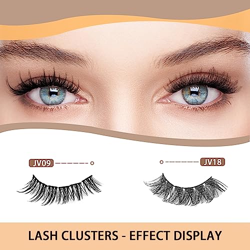 JIIVER Lash Clusters, 168pcs Eyelash Clusters D Curl Cluster Lashes Wisps, DIY Lash Extensions10-12-14-16-18mm, Volume Cluster Lashes that Look Like Extensions(JV09+18, D Mix)