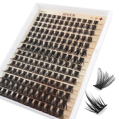 JIIVER Lash Clusters, 168pcs Eyelash Clusters D Curl Cluster Lashes Wisps, DIY Lash Extensions10-12-14-16-18mm, Volume Cluster Lashes that Look Like Extensions(JV09+18, D Mix)
