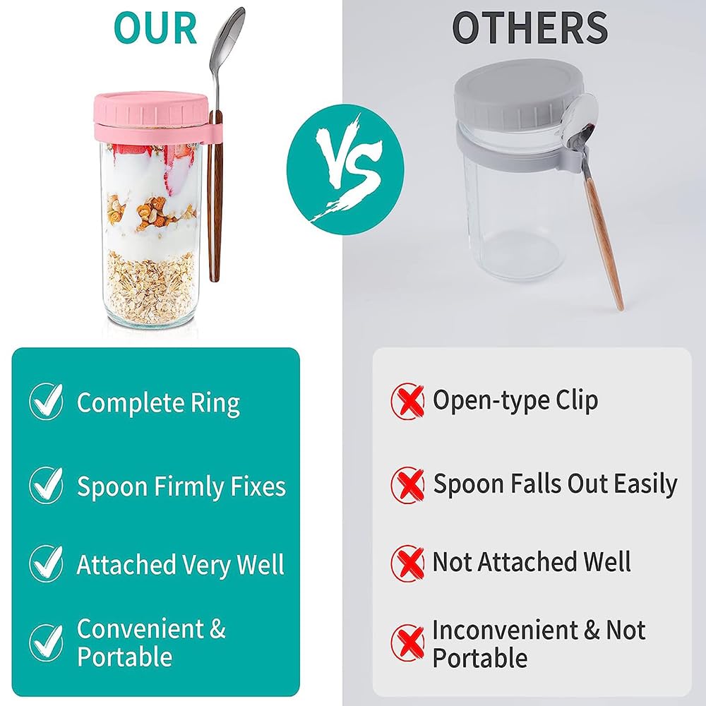YehTrum Overnight Oats Containers with Lids and Spoon, 4 Packs 22 oz Glass Mason Jars for Overnight Oats, Large Capacity Oatmeal Container Mason Overnight Oats Jars for Milk, Cereal, Fruit