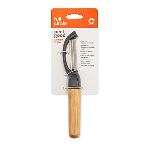 Full Circle Peel Good Collection Straight Peeler – Bamboo and Stainless Steel Fruit and Vegetable Peeler – Removable Swivel Head - Kitchen Tool for Carrots, Apples, Potatoes and More