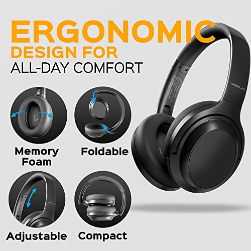 TREBLAB Z7 PRO - Hybrid Active Noise Canceling Headphones with Mic - 45H Playtime & USB-C Fast Charging, ANC Wireless Over Ear Bluetooth Headphones w/aptX, Stereo Sound, Touch Control (Grey) (Renewed)