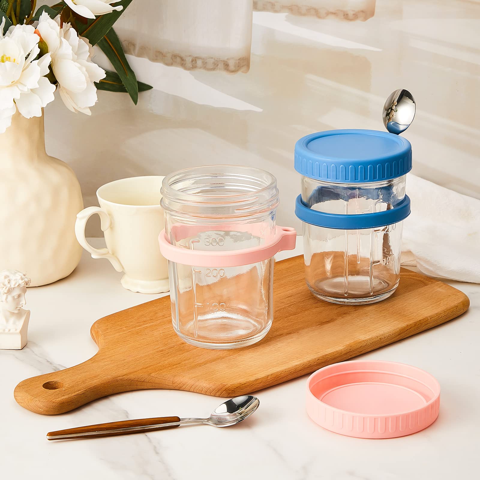 12 Pieces 12 oz Overnight Oats Jars with Lid and Spoon Airtight Oatmeal Container Overnight Oats Container Glass Meal Prep Jars Oatmeal Jars with Lids with Measurement Marks Mason Jars for Cereal