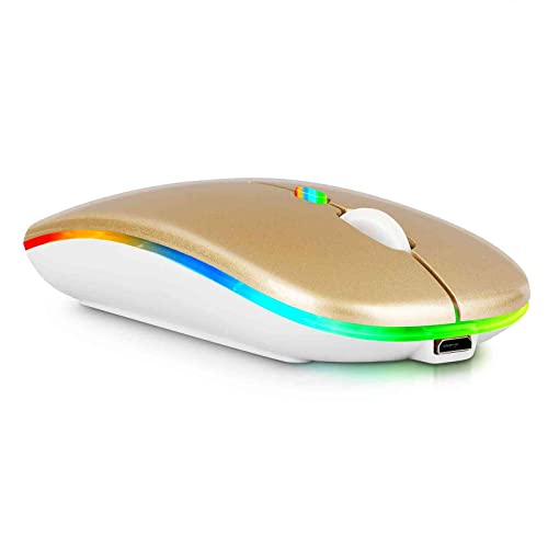 UrbanX 2.4GHz & Bluetooth Mouse, Rechargeable Wireless Mouse for Huawei MediaPad M2 10.0 Bluetooth Wireless Mouse for Laptop/PC/Mac/Computer/Tablet/Android RGB LED Gold